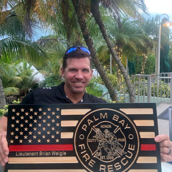 Personalized Fireman Flag, Fire Chief, Wooden Flag, Engraved Flag, Fire ...