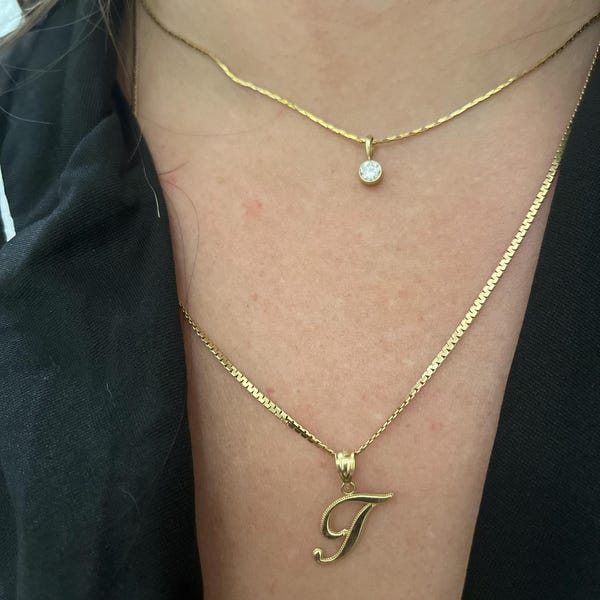 14k or 10k Solid Gold Cursive Initial Charm, Cursive Initial Pendant ...