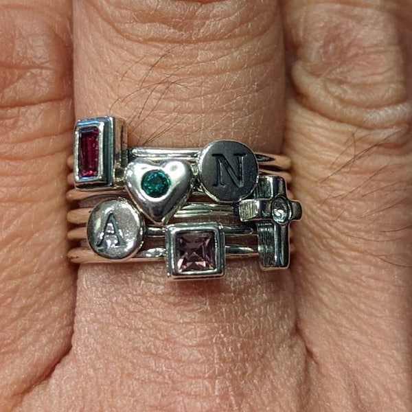 Stackable Gold Rings • Gold Stack Ring Set • 2 Birthstone Rings & 2 ...