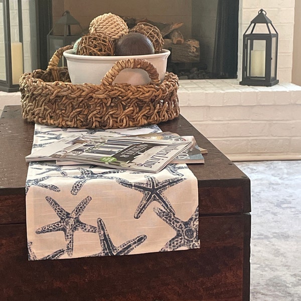 Nautical Table Runner Coastal Living Home Decor Navy Aqua Blue Beach ...