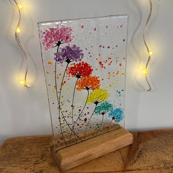 Hanging Whimsical Bright Rainbow Flowers Fused Glass Art Picture Sun Catcher - Etsy