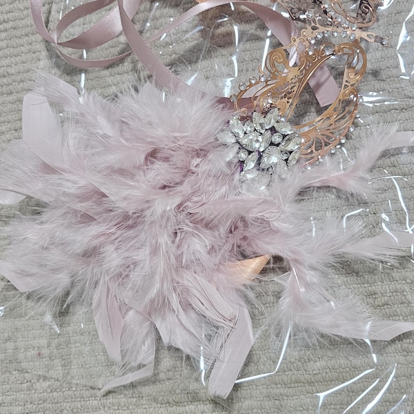 Blush Pink Women Masquerade Mask Feather Light Pink Women Face Mask ...