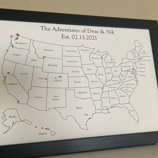 Push Pin Map, Personalized US Push Pin Canvas Map, Pushpin USA Canvas ...