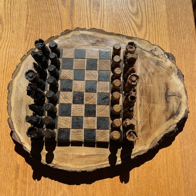 LIVE EDGE Chess Set With Rough Edges Made From Ash Wood, Wooden Chess ...
