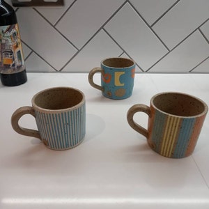 Stoneware Hand Painted/handmade Ceramic Mug, Tactile Embossed Playful ...