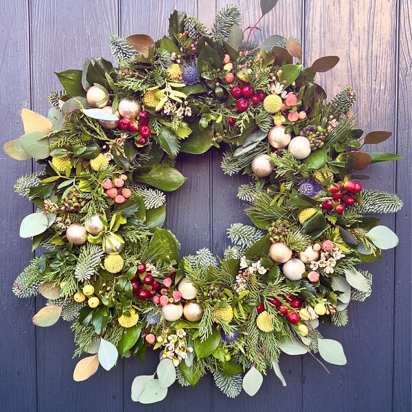 Fresh Christmas Door Wreath Modern Luxury - Etsy