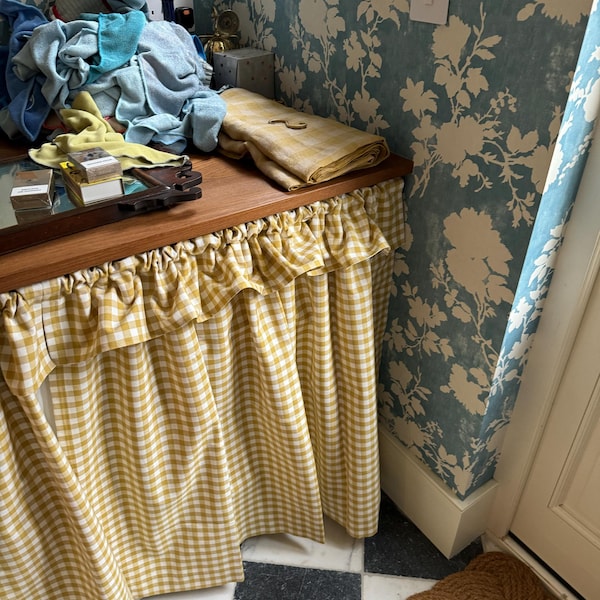Gingham Hideaway Curtain With Frill in Sunny Yellow, Cupboard Curtain ...