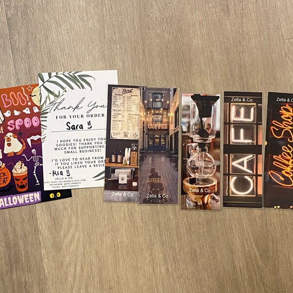 Laminated Set of 5 Coffee Bookmarks, Coffee Theme Bookmark, Bookmark ...
