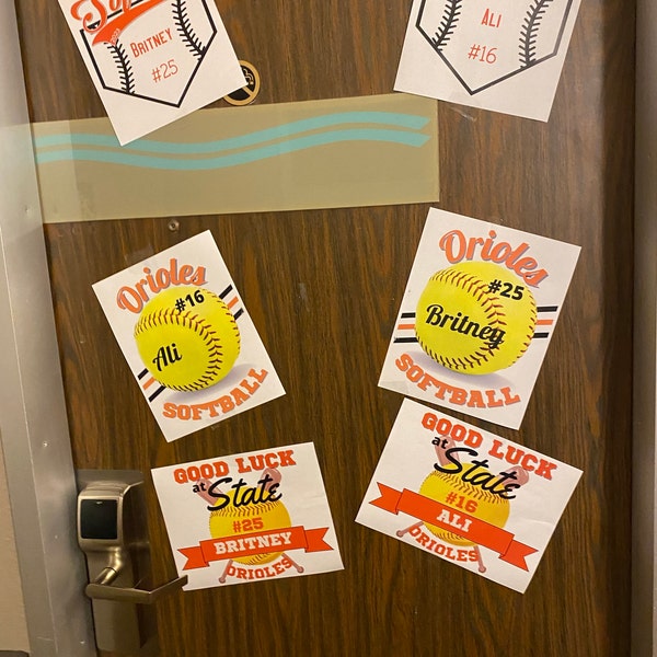 Good Luck Softball Hotel Door Sign, Locker Decoration Name Tag ...