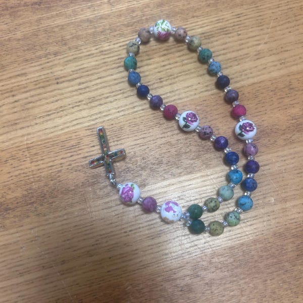 Blue Ceramic and Decorative Wood Cross Protestant Prayer Beads ...