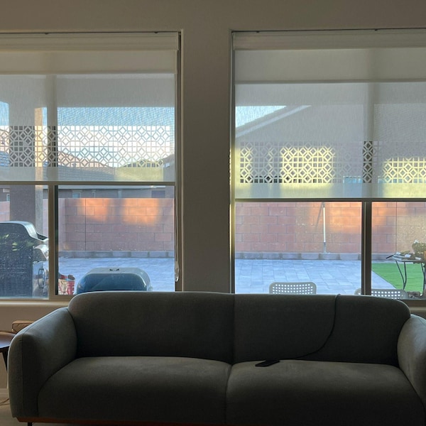 Patterned Laser Cut Double Mechanism Tulle and Roller Blinds Curtain ...