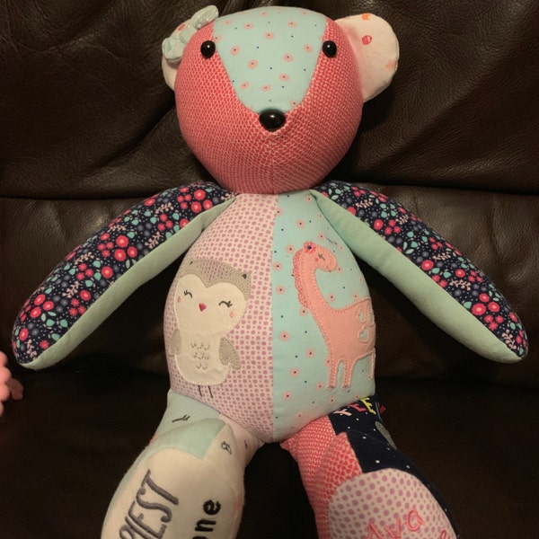 Baby Memory Bear 17" Keepsake Embroidered Stuffed Baby Bear Made From ...