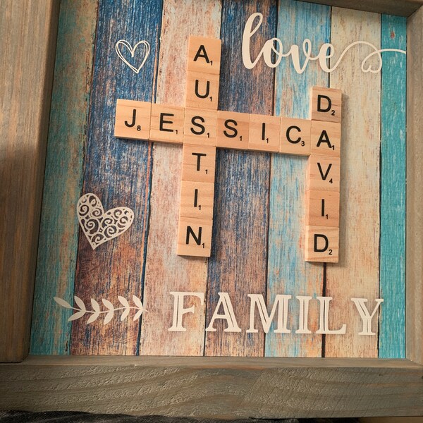Scrabble Family Name Rustic Farmhouse Wood Frame Sign, Personalized ...