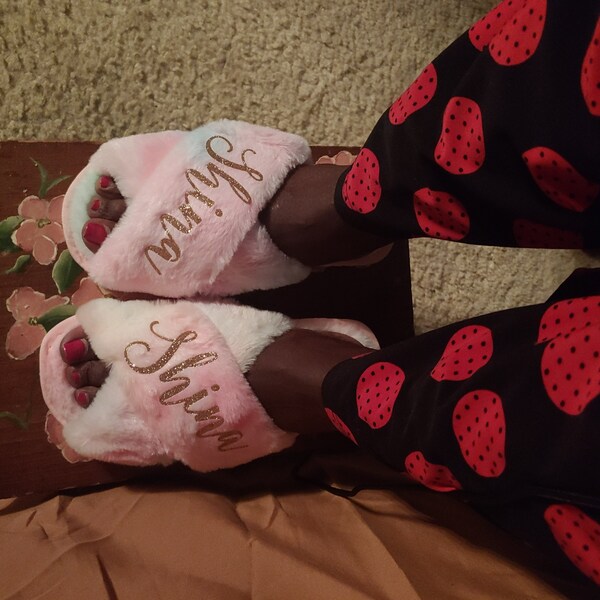 Custom Name Fluffy Slippers, Personalized Gift for Bridesmaid, Birthday ...