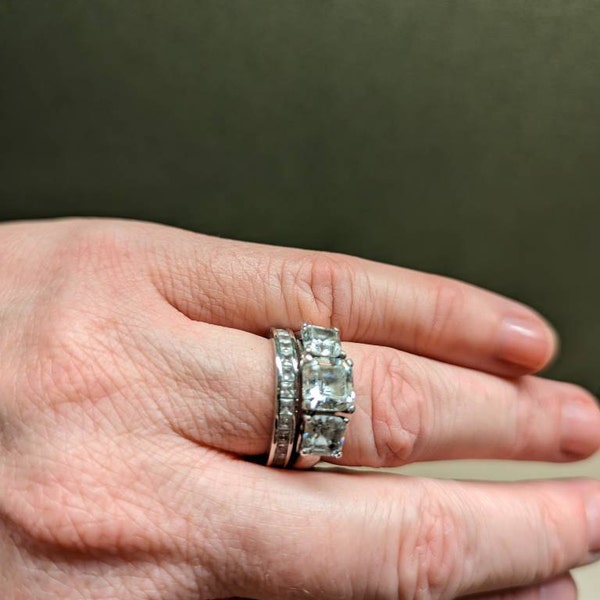 3mm Half Eternity Band Ring Invisible Princess Cut Simulated Diamond CZ ...