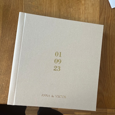Champagne Linen Lay Flat Guest Book Gold Lettering Gold Emboss Deluxe ...