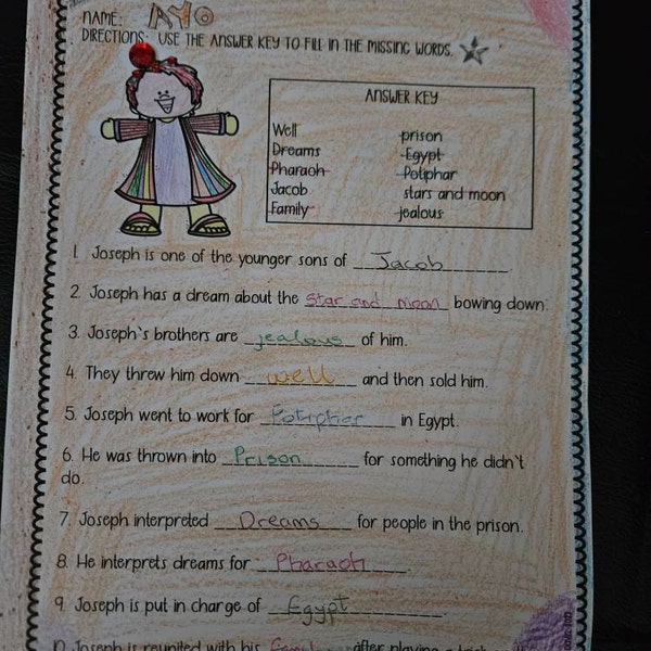 Joseph Printable Activity Sheets + Craft for Sunday School or Bible ...