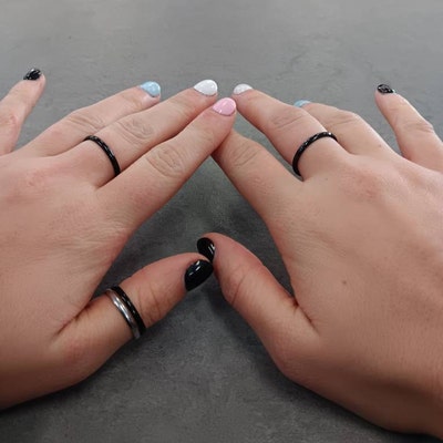 Simple Black Ring, Thin Black Ring, Black Ring for Couple, Womens Black ...