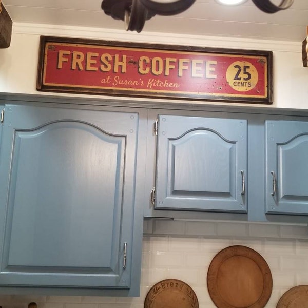25 Cent Fresh Coffee Wood Sign, Personalized Coffee Lover Name Kitchen ...