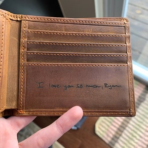 Handwriting Men's Wallet Engraved Memorial Signature - Etsy
