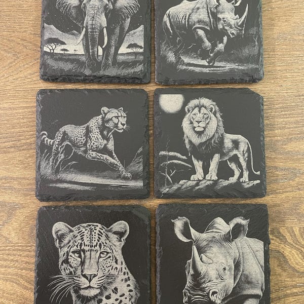 9 African Safari Animals- Digital Files for Laser Engraving 4x4" Slate ...
