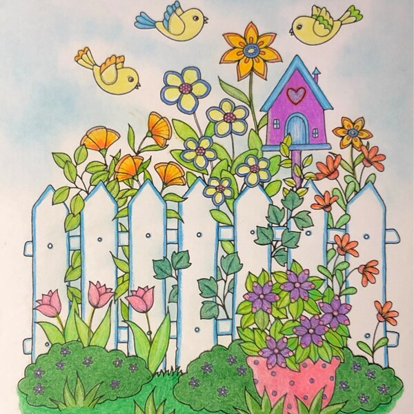 Printable Digital Coloring Page for Grownups, HELLO SPRING, Hand Drawn ...