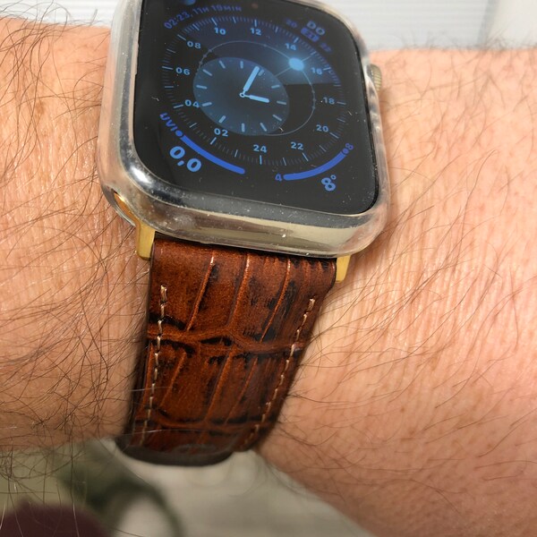 Croco Pattern Brown Apple Watch Strap, Leather Band 46mm 42mm 40 Mm ...