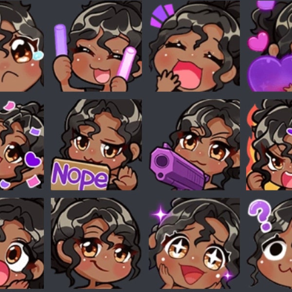 Twitch Emotes Curly Hair Black Hair Brown Eyes Dark Skin Chibi