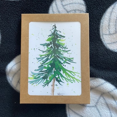 Watercolor evergreen Trees Note Card Assortment Pack 6 Cards, 6 ...