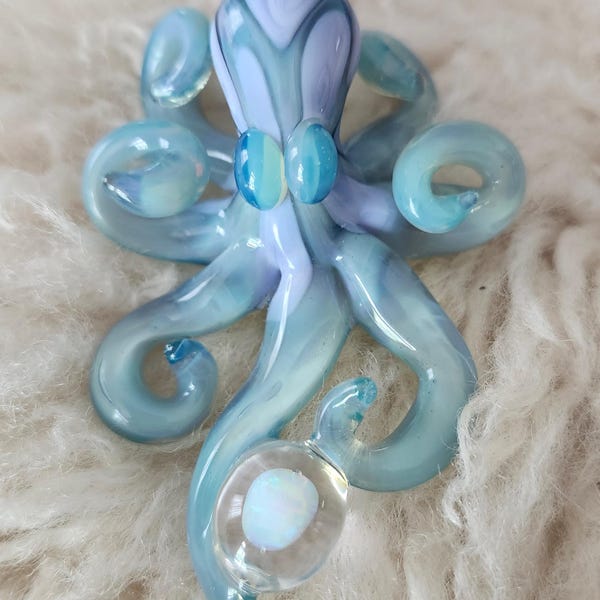 The Lustrous Blue Alien Kraken Collectible Wearable Boro Glass Octopus ...