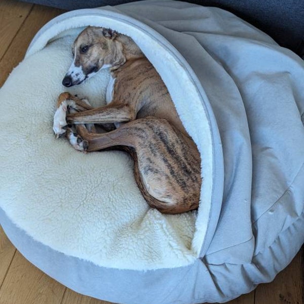 Big Dog Cave Bed Plush Boucle Puppy Donut Bed Round Calming Nesting Dog ...