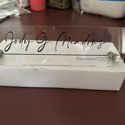 Standing Acrylic Name Plate 10x2.75 Clear Script Executive Desk CEO ...