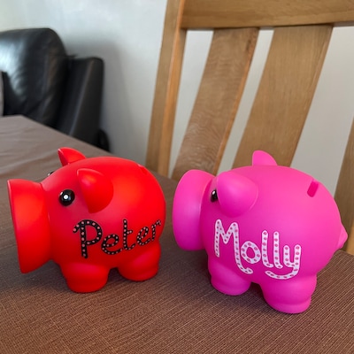 Personalised Piggy Bank, Hand Drawn Customised Plastic Piggi Bank ...