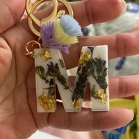 Lavender Keychain With Tassel Floral Keychain Letter Keychain ...