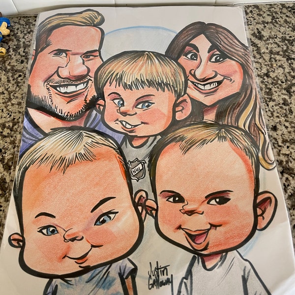5 Faces Color Caricature Portrait - Etsy
