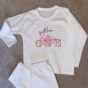 Personalised 1st Birthday Pyjamas, Baby Girl Pjs, Swan Theme, First ...