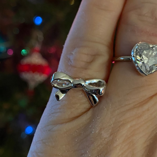 Silver Bow Ring, Sterling Silver Bow, Bow Ring, Dainty Silver Ring ...