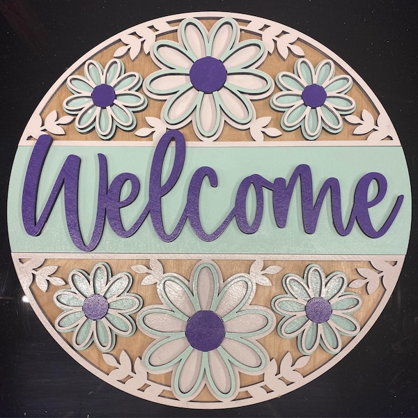 Welcome Flower Pattern Sign, Digital Download, Round Door Hanger Svg ...