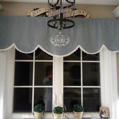 Crown Monogram Grey Linen Valance Roll up Shade 52 - Etsy