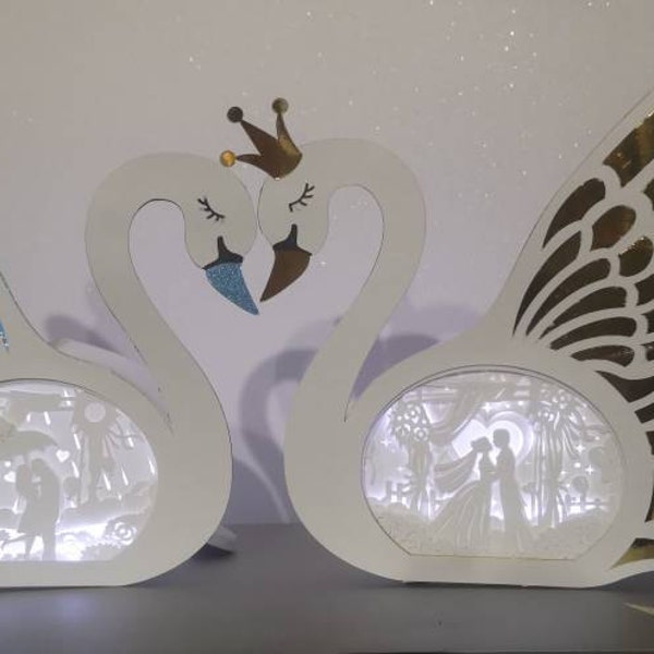 Love 1 Swan Couple Box SVG for Cricut Projects, 3D Papercut Light Box ...