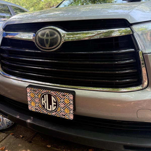 Colorful Checkered Smiley Monogram License Plate - Personalized Car Tag ...
