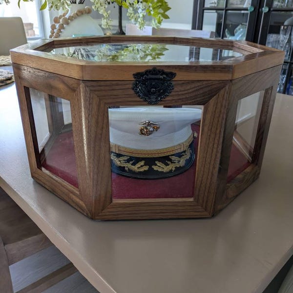 Large Oak Octagon Hat Display Case/ Without Plexiglass Etching - Etsy