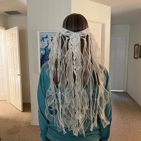 Boho Veil, Macrame Veil, Wedding Veil, Macrame Hairpiece, Bohemian Veil, Boho Wedding Veil ...