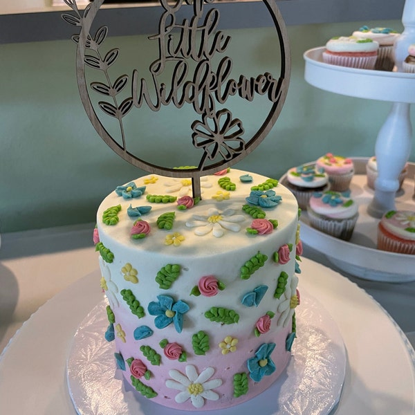 Custom Floral Name Cake Topper Personalized Wild Flower Cake Topper ...