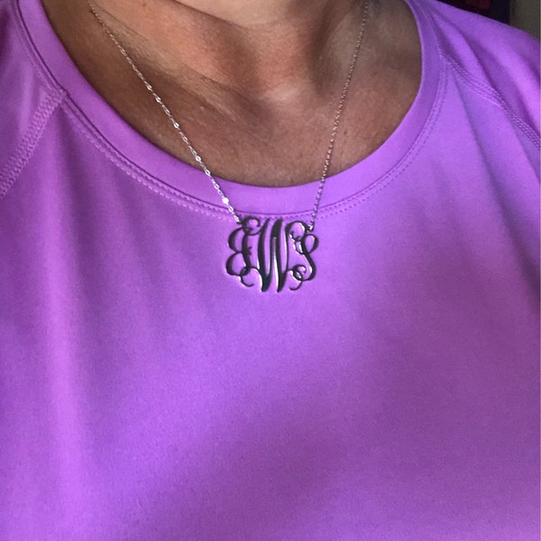 925 Sterling Silver Monogram Necklace-silver Monogram Initials Necklace ...