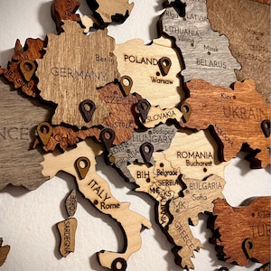 Wooden World Map Oak / Walnut / Bamboo World Map Canvas Push Pin Wood ...