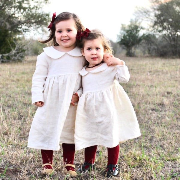 Peter Pan Collar Linen Dress/ Peter Pan Collar Easter Girl Dress/ Baby ...