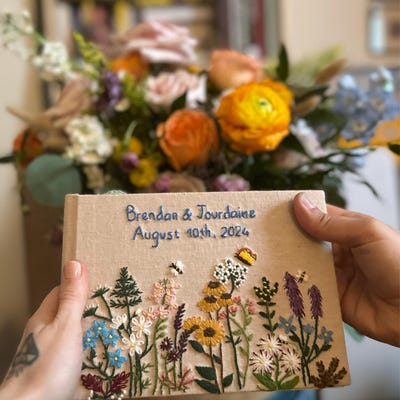 Flower Bouquet Embroidered Notebook, Custom Handmade Notebook, Hand ...