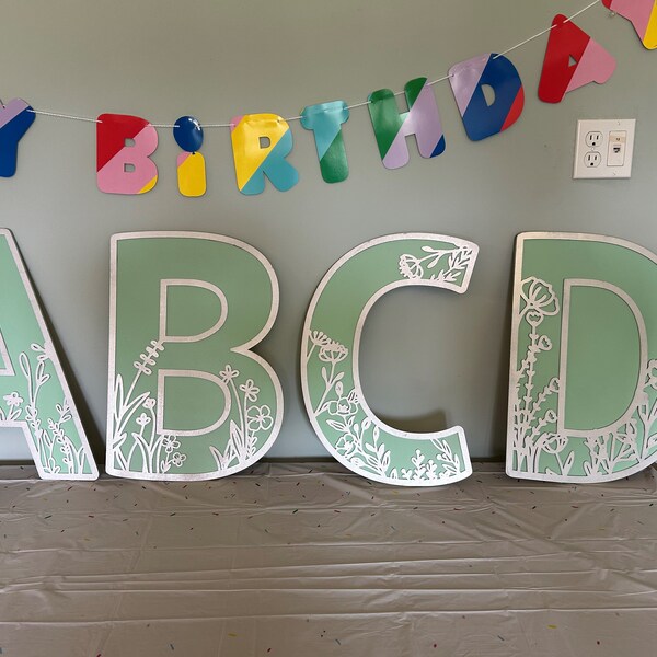 Wildflower Flowered Wall Decor Wood Nursery Letters Boho Name Sign ...