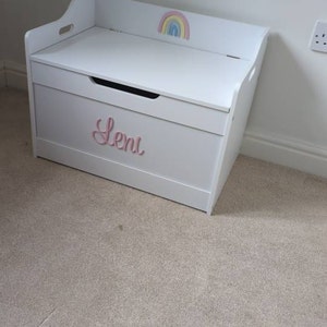 Personalised White Rainbow Childrens Toy Box Toy Storage Toy Chest ...